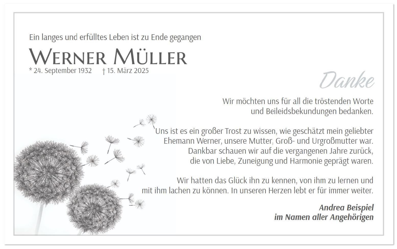 Stilvolle Trauer Dankkarten