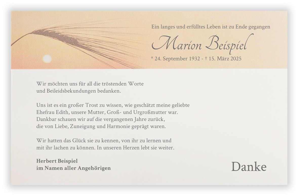 Stilvolle Trauer Dankkarten